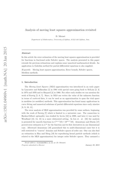 Pdf Analysis Of Moving Least Squares Approximation Revisited