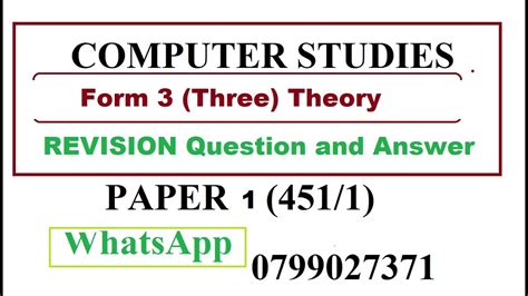 Form 3 Computer Studies Ultimate Revision Questions And Answers