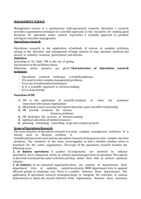 Management Science Management Science Management Science Is A