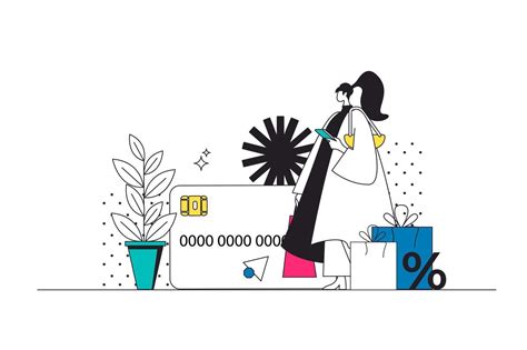Shop Loyalty Program Outline Web Concept In Modern Flat Line Design Woman Shopping At Store And