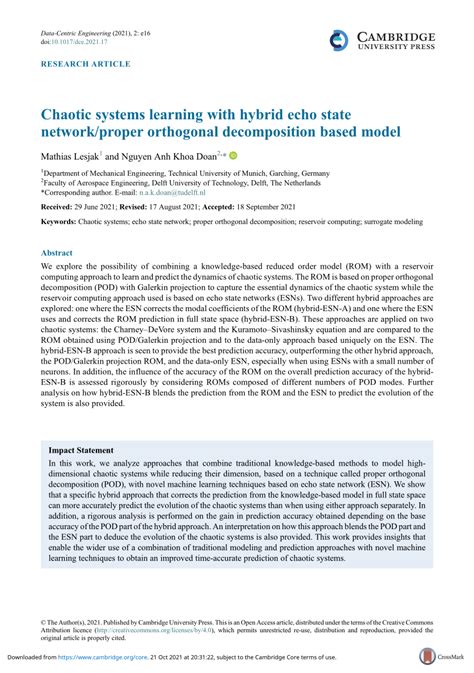 Pdf Chaotic Systems Learning With Hybrid Echo State Network Proper Orthogonal Decomposition