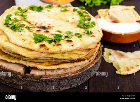 Thin Flatbread Traditional Asian Bread On A Dark Wooden Background