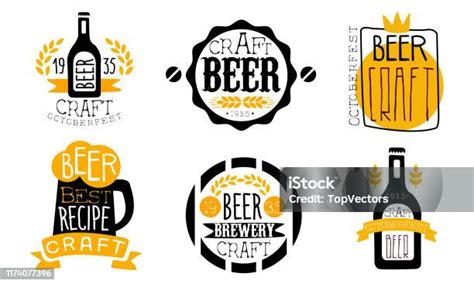 양조장 공예 맥주 복고풍 라벨 세트 최고의 조리법 옥토버 페스트 디자인 템플릿 손으로 그린 벡터 일러스트 라벨에 대한 스톡 벡터 아트 및 기타 이미지 Istock