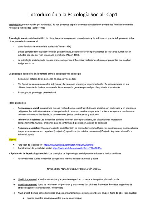 1 Cap 1 Introduccion A La Psico Social Introducción A La Psicología Social Cap