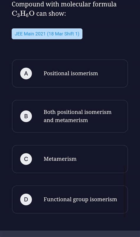 Compound With Molecular Formula C3 H6 O Can Show Jee Main 2021 18 Mar S