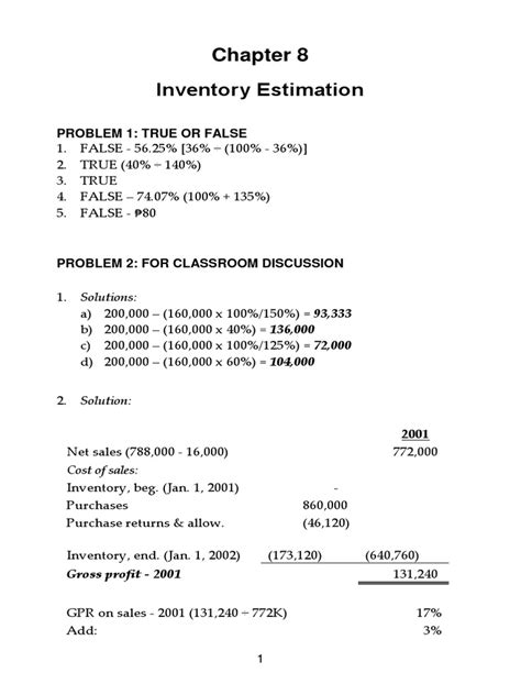 inventory estimation problems and solutions pdf cost of goods sold