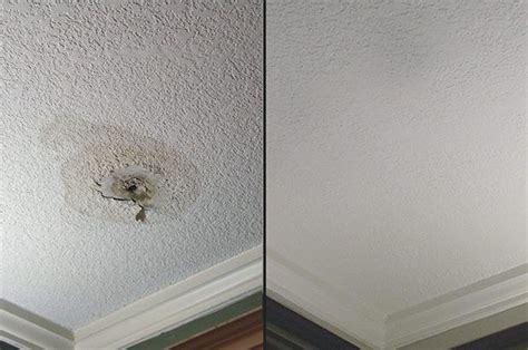 How To Patch A Hole In A Textured Ceiling Ehow Com Ceiling Texture Repair Ceilings Drywall