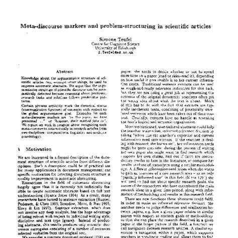 Meta Discourse Markers And Problem Structuring In Scientific Articles Acl Anthology