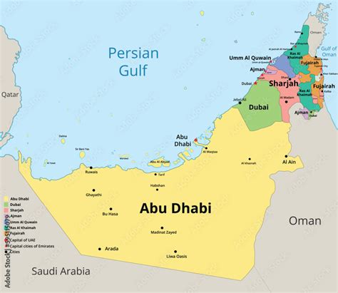 Uae Map Flat Vector With High Details United Arab Emirates Political