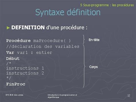 Initiation La Programmation Et Algorithmique Cours 4 Bts