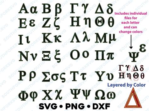 Greek Letters Alphabet Offset Borders Layered By Color Svg Png Etsy