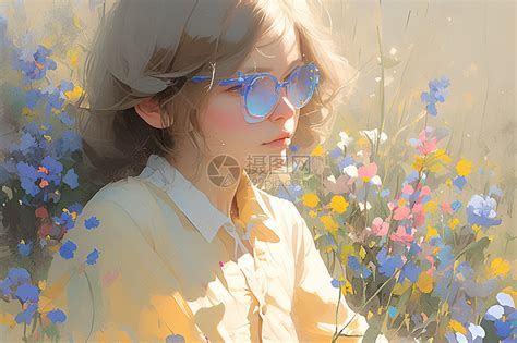 戴着眼镜的少女插画图片下载 正版图片601093486 摄图网