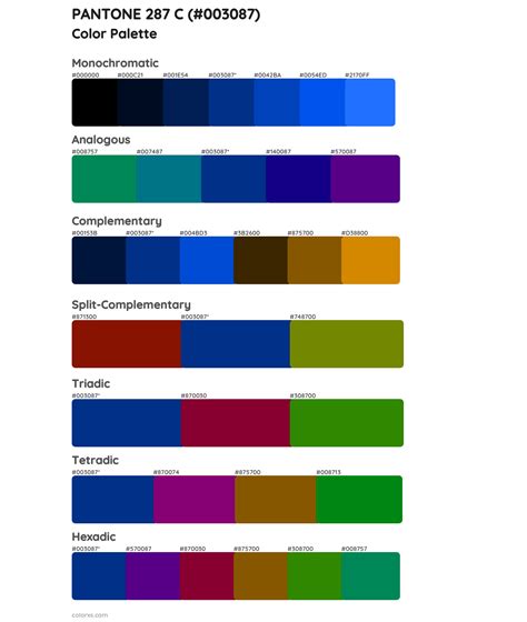 PANTONE 287 C color palettes - colorxs.com