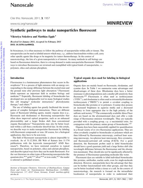 Pdf Synthetic Pathways To Make Nanoparticles Fluorescent