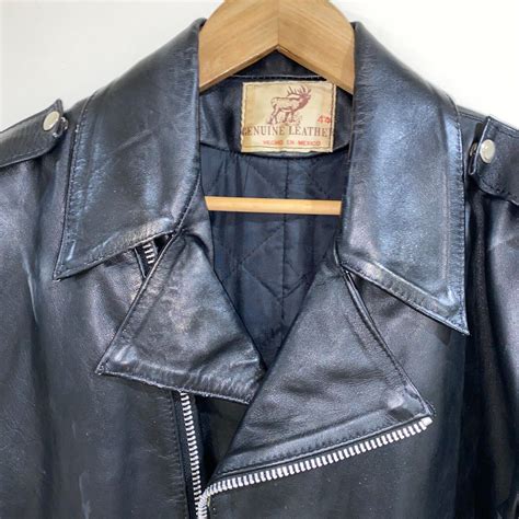 Leather Motorcycle Mc Jacket Skull Back Graphic Size Gem