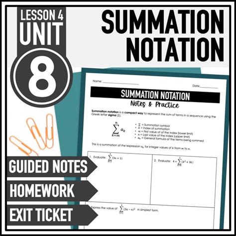 Using Summation Notation To Evaluate A Series Algebra 2 Lesson Tpt