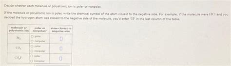 Solved Decide Whether Each Molecule Or Polyatomic Ion Is