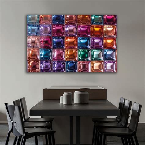 Colorful Glass Cube Wall Art Modern 3d Illusion Decor Luxury