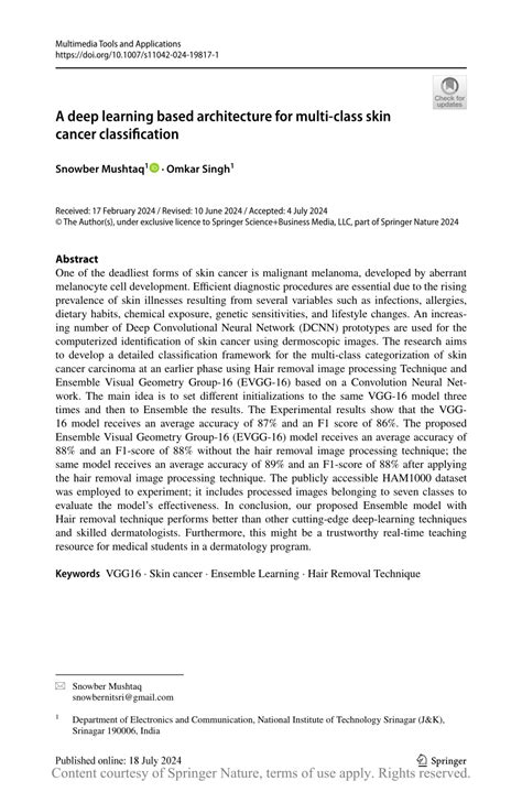 A Deep Learning Based Architecture For Multi Class Skin Cancer Classification Request PDF