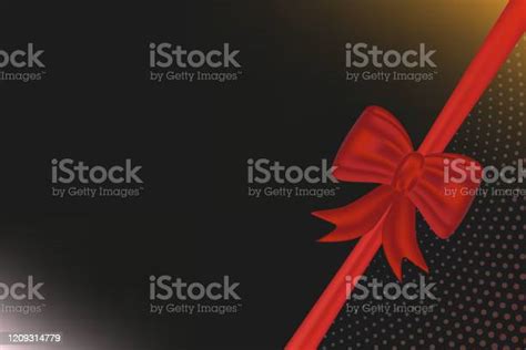 검은 색 또는 어두운 배경에 텍스트에 대한 리본과 공간이있는 빨간색 활 기프트 바우처 프로모션 칭찬에 대한 인증서 또는 할인 카드 템플릿 벡터 검은색에 대한 스톡 벡터 아트