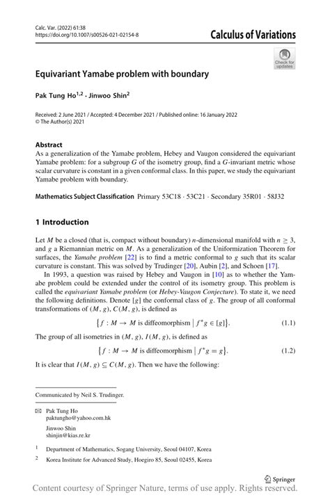 Pdf Equivariant Yamabe Problem With Boundary