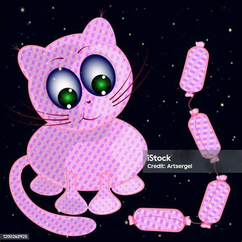 고양이와 별 만화 벡터 일러스트레이션 새끼 고양이와 소시지 만화 벡터 일러스트레이션 경외감에 대한 스톡 벡터 아트 및 기타