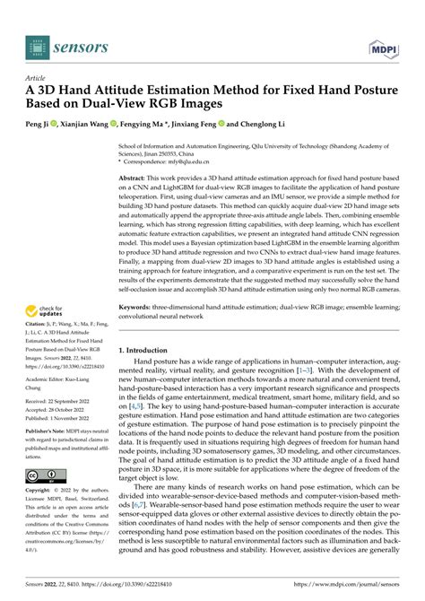 pdf a 3d hand attitude estimation method for fixed hand posture based