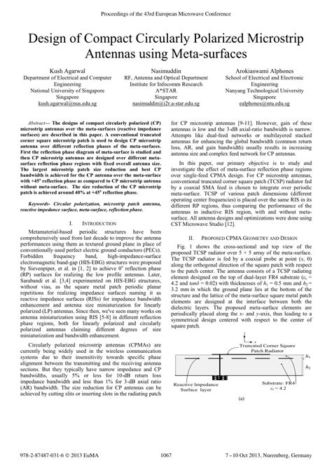 Pdf Design Of Compact Circularly Polarized Microstrip Antennas Using Meta Surfaces