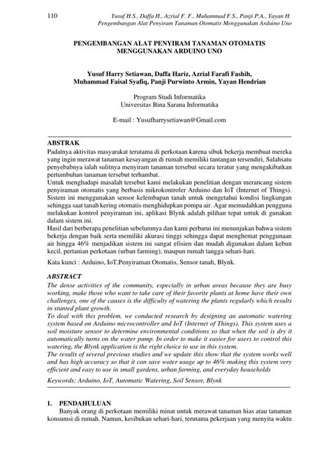 Pdf Pengembangan Alat Penyiram Tanaman Otomatis Menggunakan Arduino Uno