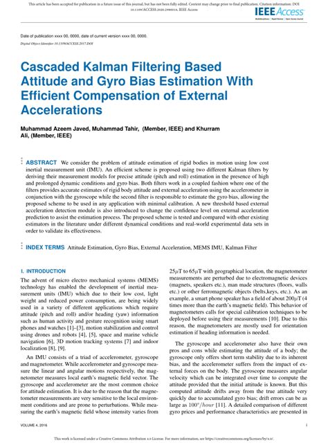Pdf Cascaded Kalman Filtering Based Attitude And Gyro Bias Estimation