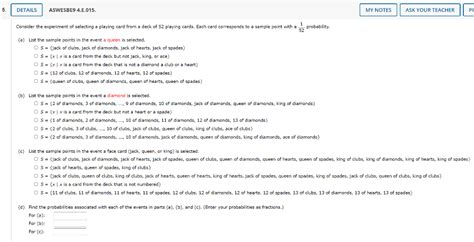 solved consider the experiment of selecting a playing card