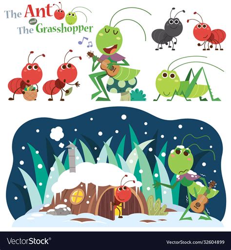 Ant And Grasshopper Royalty Free Vector Image Vectorstock