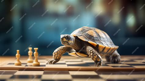 Premium Photo A Turtle Next To Tiny Chessboard As If Wallpaper
