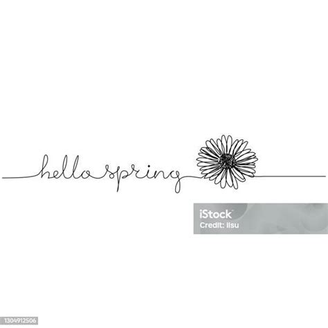 꽃 잎과 타이포그래피 따옴표의 한 줄 그리기 안녕하세요 봄 개념에 대한 스톡 벡터 아트 및 기타 이미지 개념 개념과 주제 개체 그룹 Istock