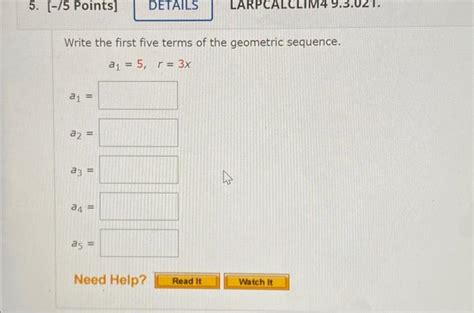 solved write the first five terms of the geometric sequence