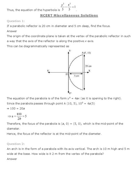 Maths Ch Conic Sections Class NCERT Solutions