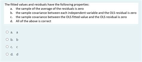 Solved The Fitted Values And Residuals Have The Following