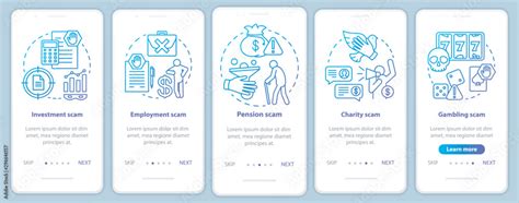 Stockvector Scam Types Onboarding Mobile App Page Screen Vector