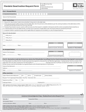 Hdfc Life Mandate Deactivation Online Fill Online Printable