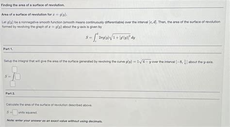 solved area of a surface of revolution for x g y let g y