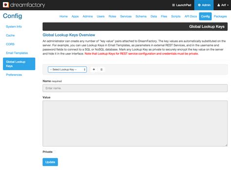 Setting Up Lookup Keys Dreamfactory