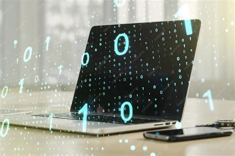 premium photo creative abstract binary code sketch on modern laptop