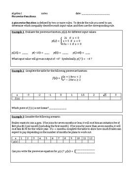 Piecewise Functions Guided Notes AND Assignment Algebra TpT