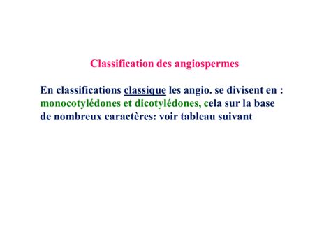 Classification Des Angiospermes En Classifications Classique Les
