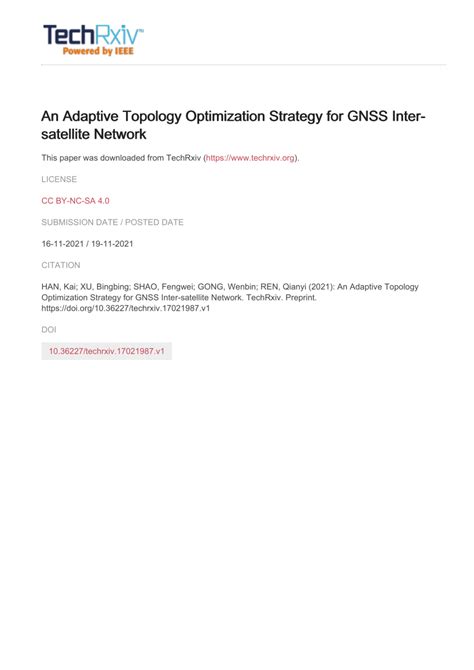 Pdf An Adaptive Topology Optimization Strategy For Gnss Inter Satellite Network