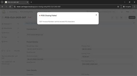 Pos Closing Entry Naming Series Error While It Is Of 16 Characters