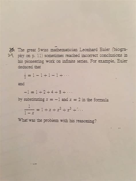 Solved The Great Swiss Mathematician Leonhard Euler Chegg