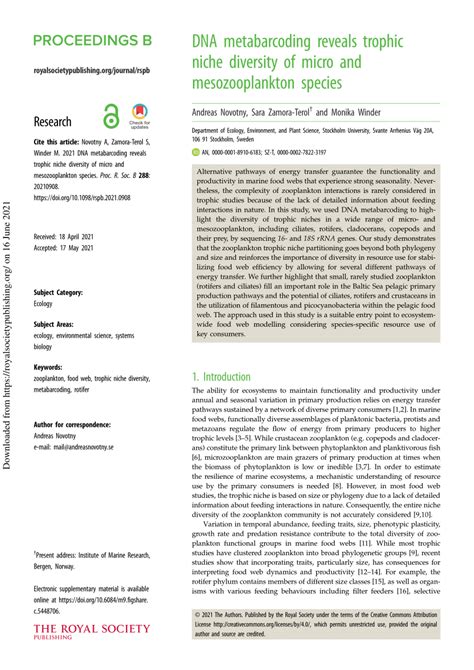 Pdf Dna Metabarcoding Reveals Trophic Niche Diversity Of Micro And