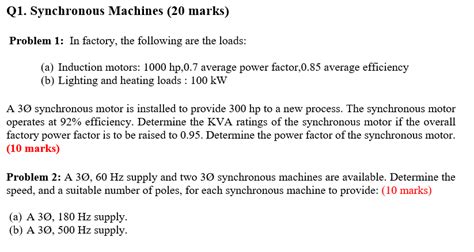 Solved Q Synchronous Machines Marks Problem In Chegg
