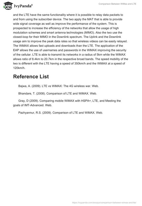 Comparison Between Wimax And Lte 1957 Words Term Paper Example